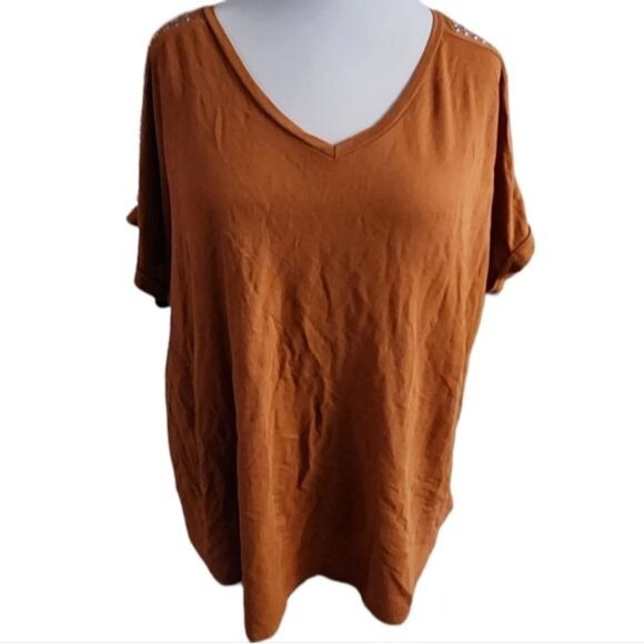 Misia | Tops | Misia Curvy Plus Size 3x Orange Metal Shoulder Shirt | Poshmark